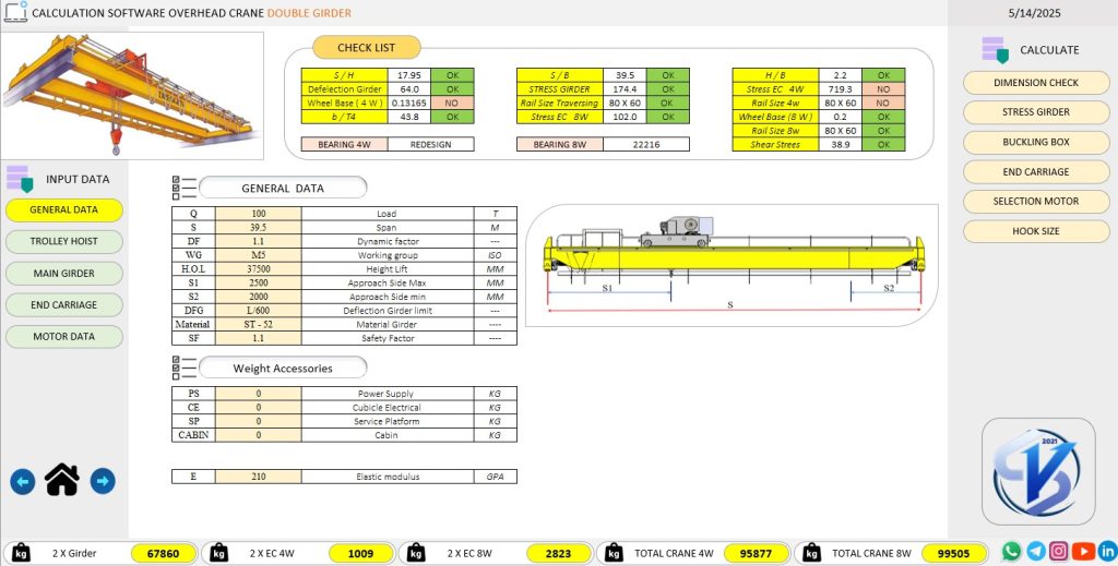 Software Calculation Overhead Crane Double Girder - SK Crane